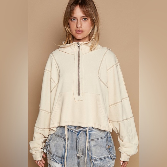 POL | Sweaters | Pol Distressed Stitch Cropped Half Zip Up Lightweight ...